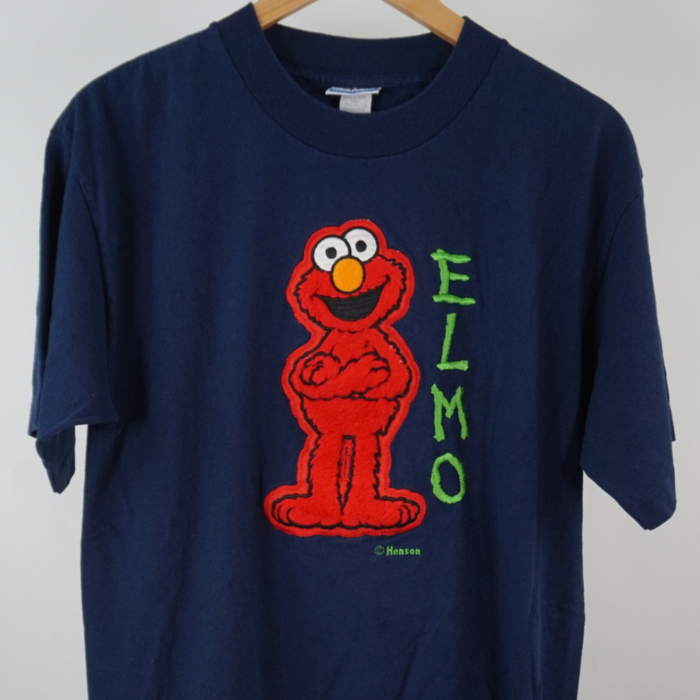 Sesame Street Elmo T-Shirt Fuzzy Patch Spellout - Gem